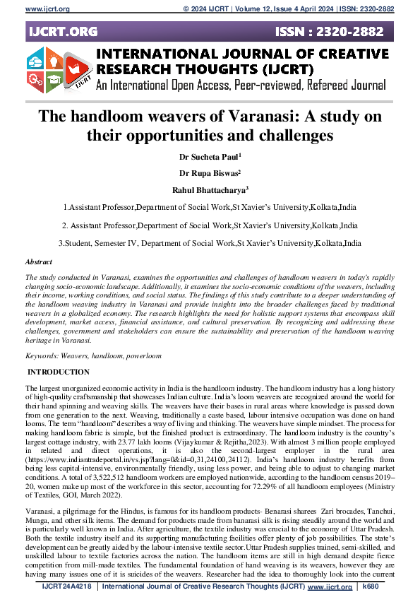 (PDF) The handloom weavers of Varanasi: A study on their opportunities and challenges