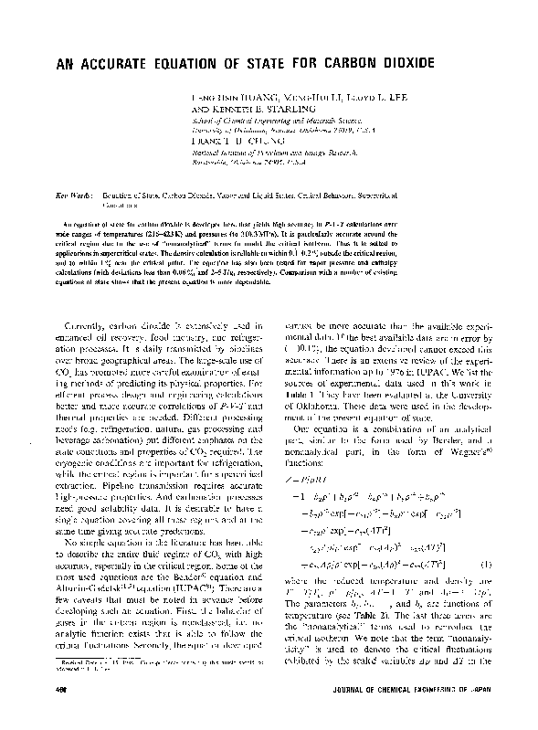 (PDF) An accurate equation of state for carbon dioxide