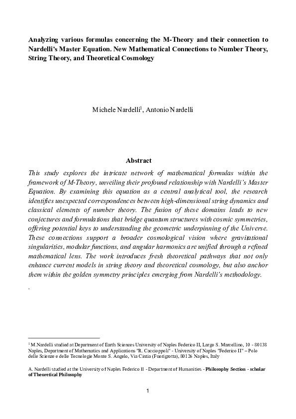 (PDF) Analyzing various formulas concerning the M-Theory and their ...