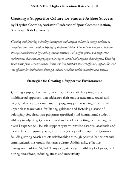 (PDF) Creating a Supportive Culture for Student-Athlete Success