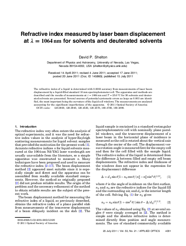 (PDF) Refractive index measured by laser beam displacement at λ=1064 nm ...