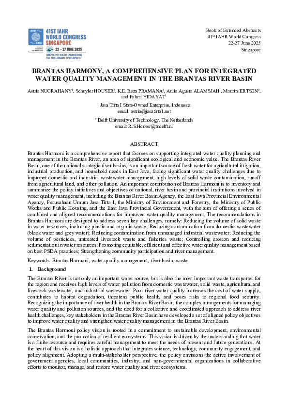 (PDF) BRANTAS HARMONY, A COMPREHENSIVE PLAN FOR INTEGRATED WATER ...