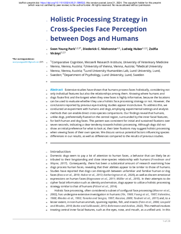 (PDF) Holistic Processing Strategy in Cross-Species Face Perception ...