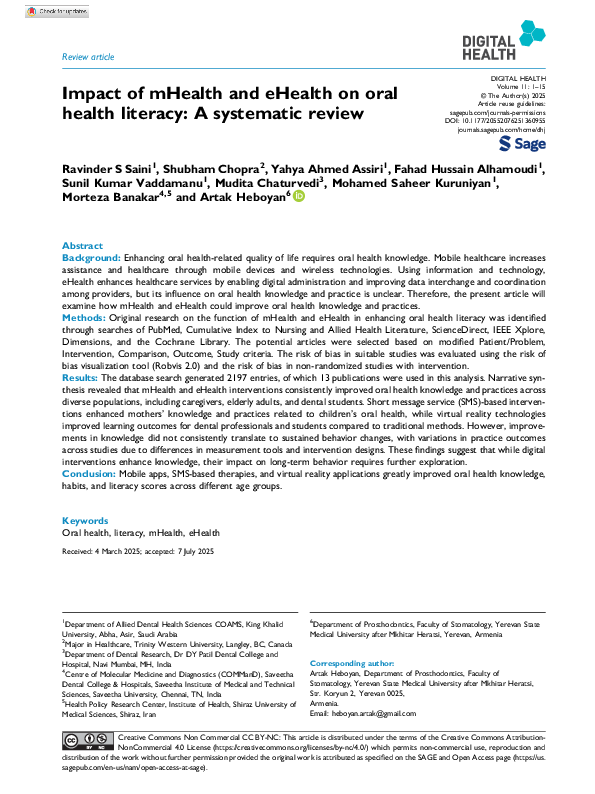 (PDF) Impact of mHealth and eHealth on oral health literacy: A ...