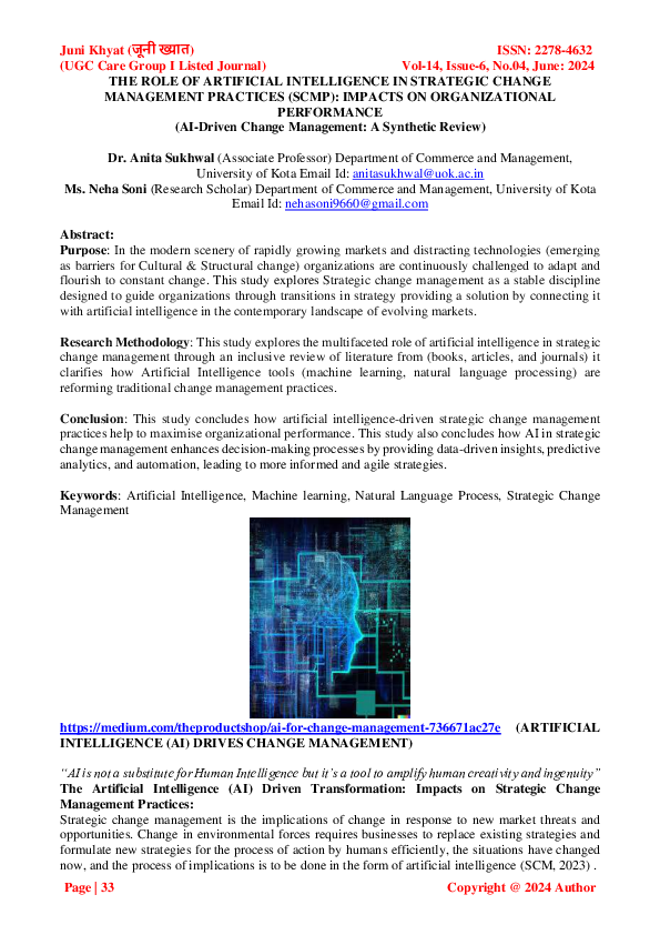 (PDF) THE ROLE OF ARTIFICIAL INTELLIGENCE IN STRATEGIC CHANGE MANAGEMENT PRACTICES (SCMP ...