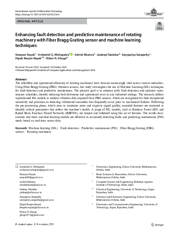 (PDF) Enhancing fault detection and predictive maintenance of rotating machinery with Fiber ...