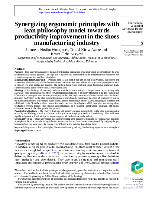 (PDF) Synergizing ergonomic principles with lean philosophy model ...