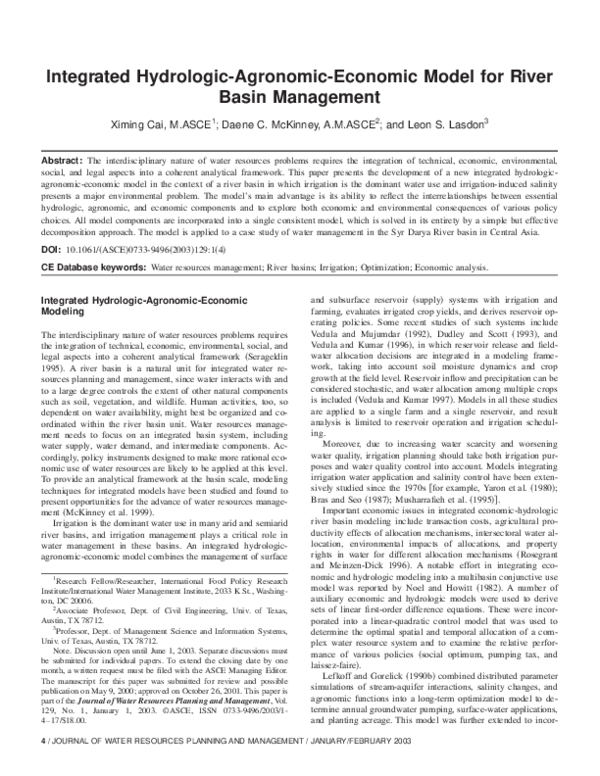 (PDF) Integrated Hydrologic-Agronomic-Economic Model for River Basin ...