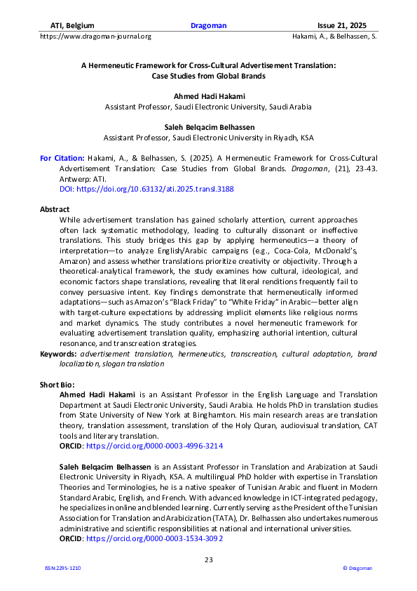 (PDF) A Hermeneutic Framework for Cross-Cultural Advertisement Translation: Case Studies from ...