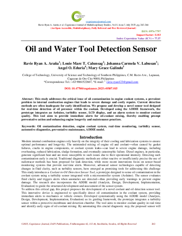(PDF) Oil and Water Tool Detection Sensor