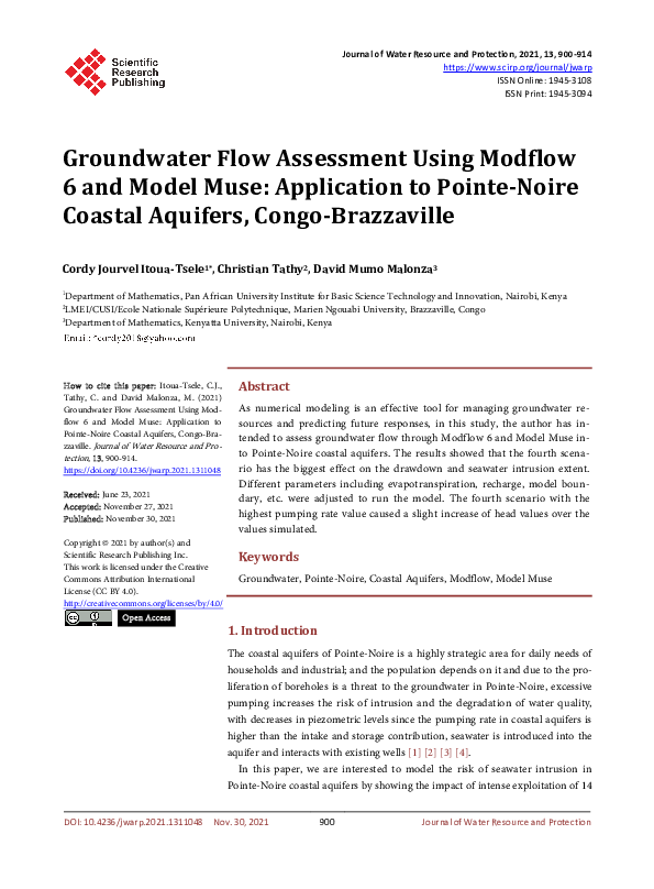 (PDF) Groundwater Flow Assessment Using Modflow 6 and Model Muse: Application to Pointe-Noire ...