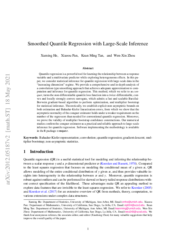 (PDF) Smoothed Quantile Regression with Large-Scale Inference