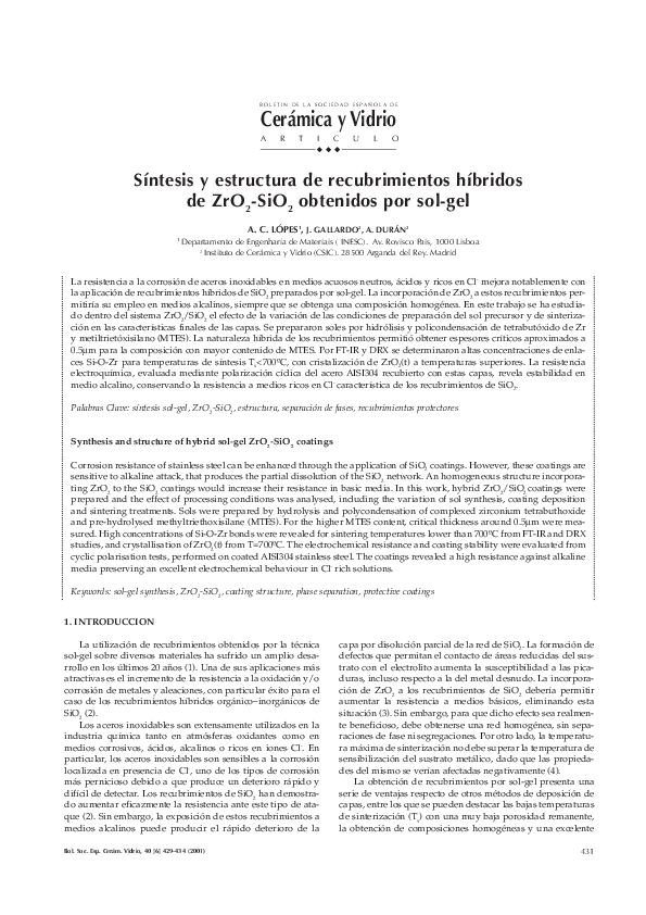 (PDF) Síntesis y estructura de recubrimientos híbridos de ZrO2-SiO2 ...