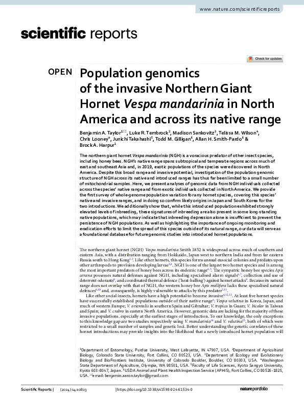 (PDF) Population genomics of the invasive Northern Giant Hornet Vespa ...