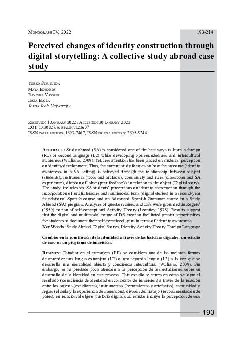 (PDF) Perceived changes of identity construction through digital storytelling