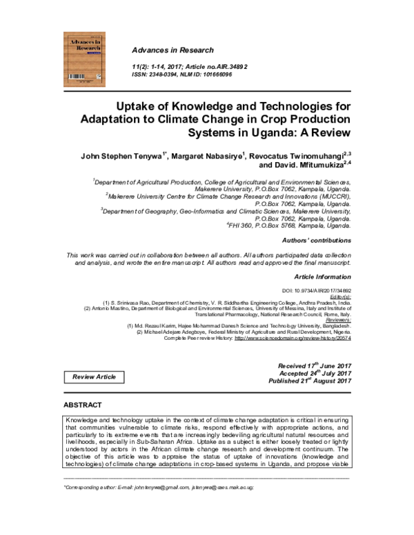 (PDF) Uptake of Knowledge and Technologies for Adaptation to Climate ...