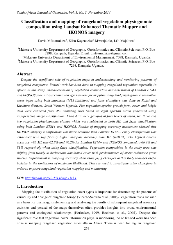 (PDF) Classification and mapping of rangeland vegetation physiognomic composition using Landsat ...