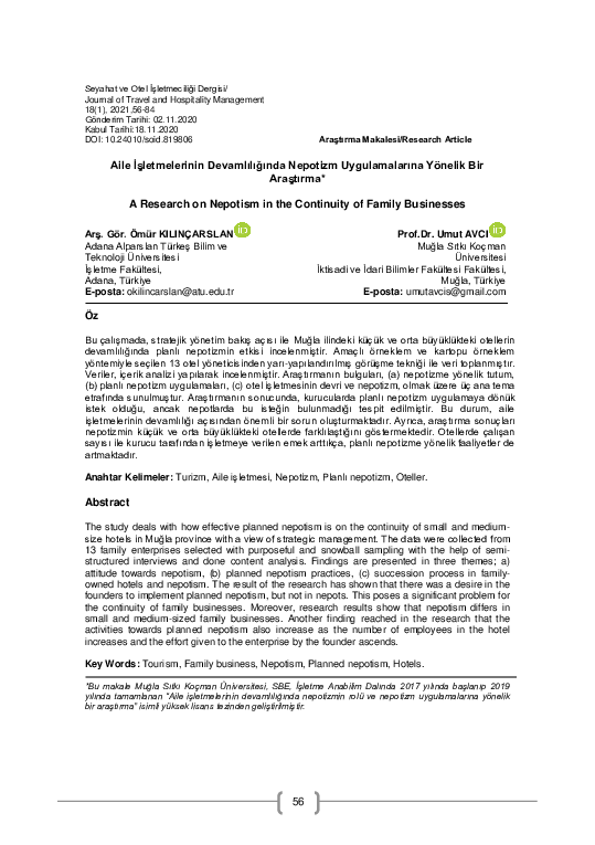 (PDF) Aile İşletmelerinin Devamlılığında Nepotizm Uygulamalarına ...
