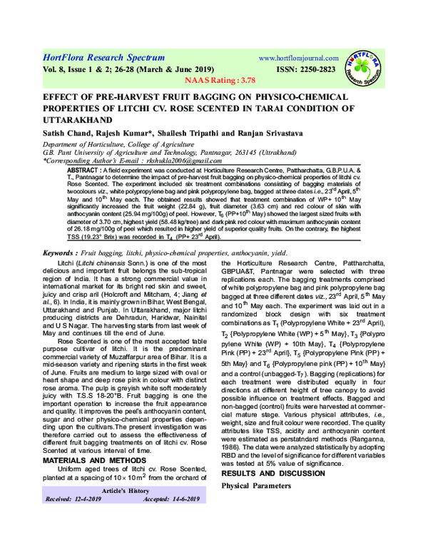 (PDF) Effect of Pre-Harvest Fruit Bagging on Physico-Chemical Properties of Litchi cv, Rose ...