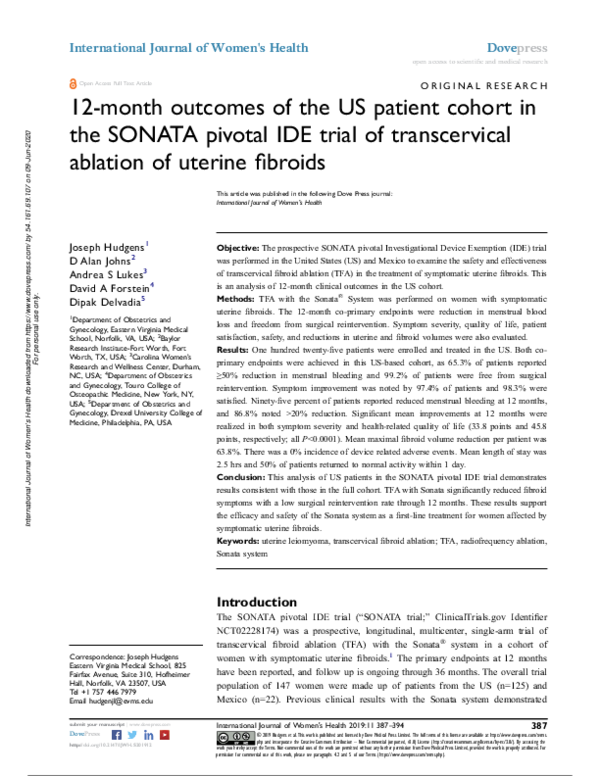 (PDF) 12-month outcomes of the US patient cohort in the SONATA pivotal ...