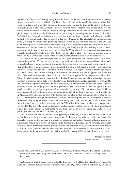 (PDF) Review of Kristin Scheible's Reading the Mahavamsa