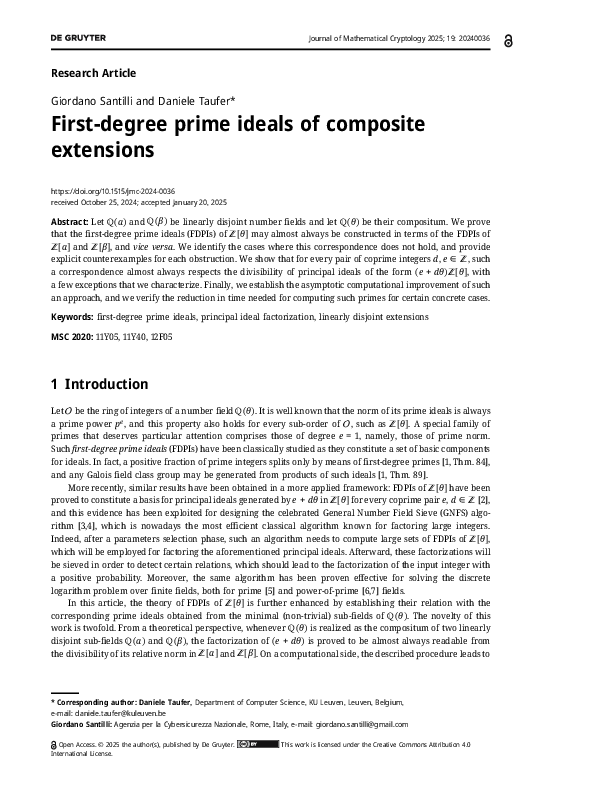 (PDF) First-degree prime ideals of composite extensions
