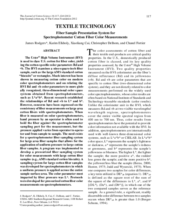 (PDF) Fiber Sample Presentation System for Spectrophotometer Cotton ...