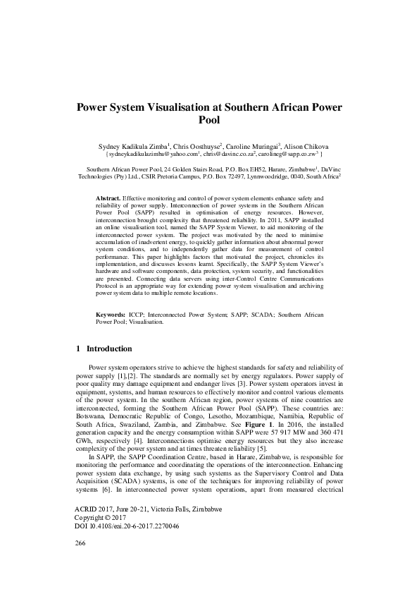 (PDF) Power System Visualisation at Southern African Power Pool