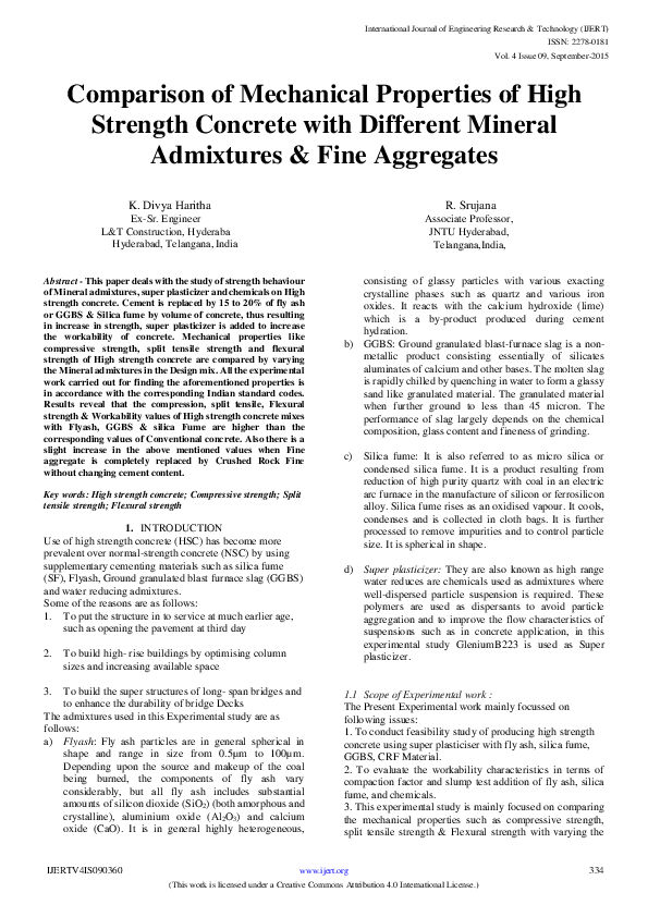 (PDF) Comparison of Mechanical Properties of High Strength Concrete with Different Mineral ...