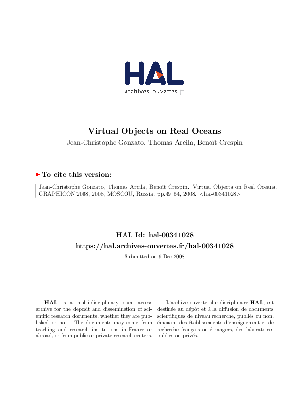 (PDF) Virtual objects on real oceans