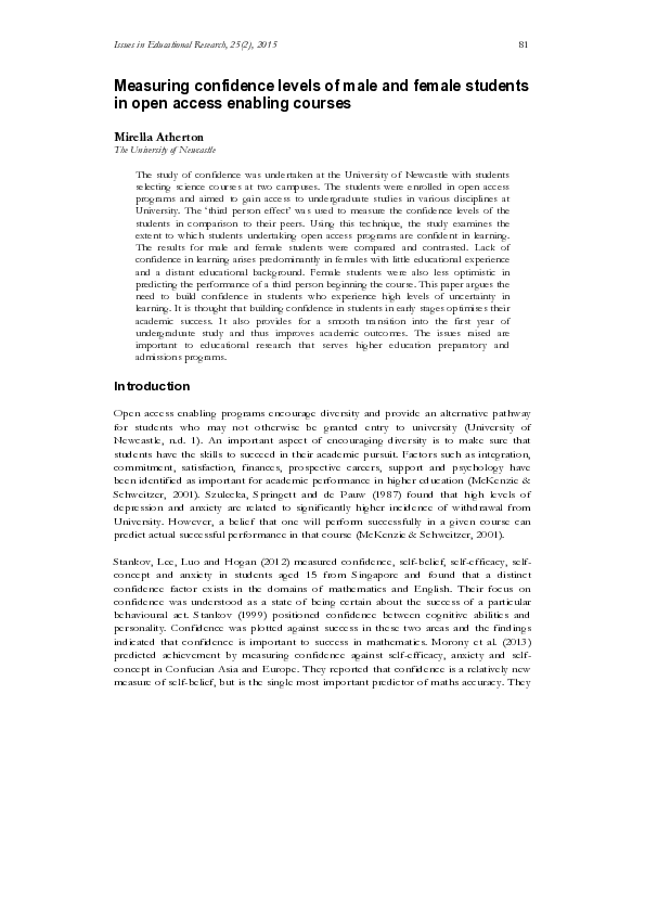 (PDF) Measuring Confidence Levels of Male and Female Students in Open ...