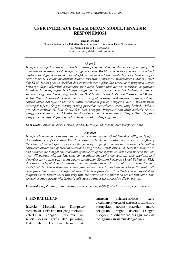 (PDF) User Interface Dalam Desain Model Penaksir Respon Emosi
