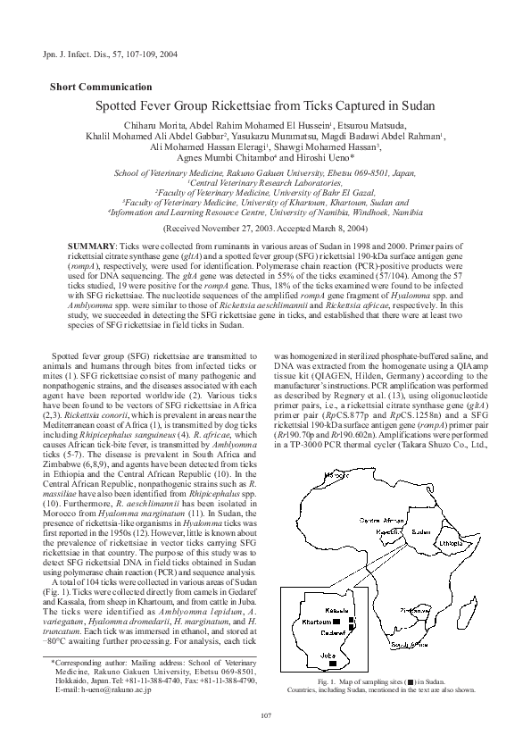 (PDF) Spotted fever group rickettsiae from ticks captured in Sudan
