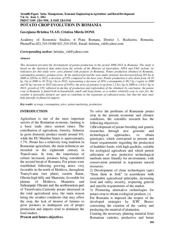 (PDF) Potato crop evolution in Romania