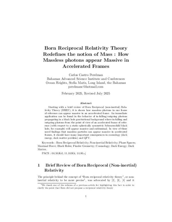(PDF) Born Reciprocal Relativity Theory Redefines the notion of Mass ...