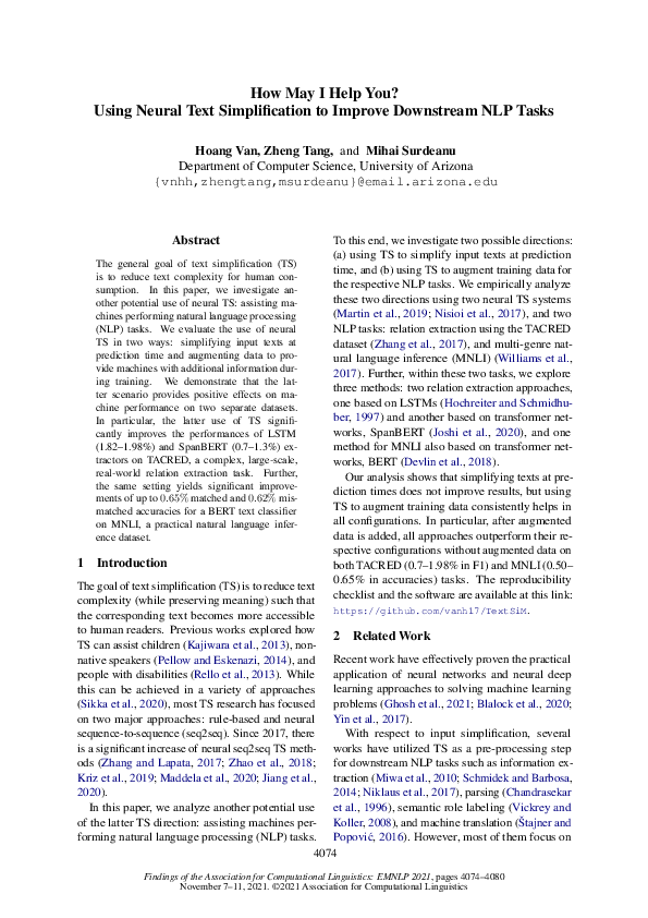 (PDF) How May I Help You? Using Neural Text Simplification to Improve ...
