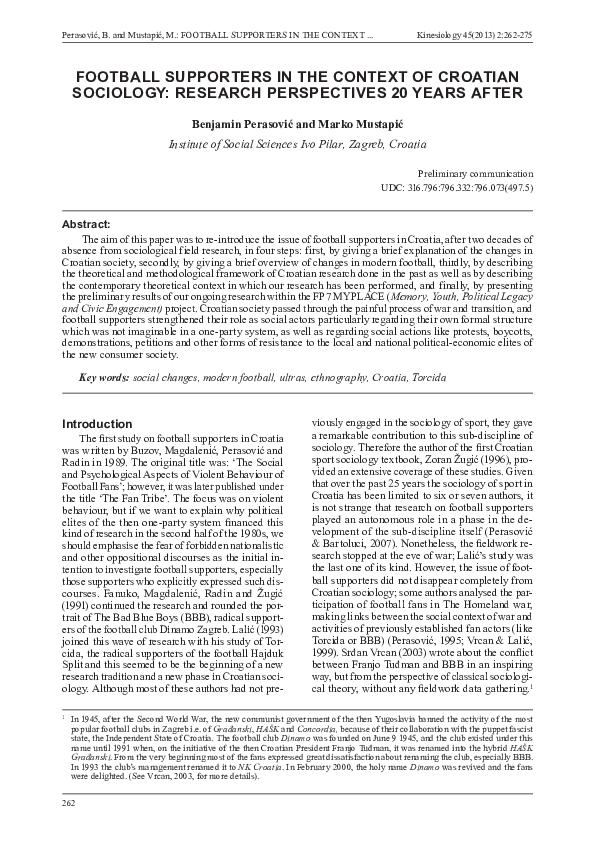 (PDF) Football Supporters in the Context of Croatian Sociology ...