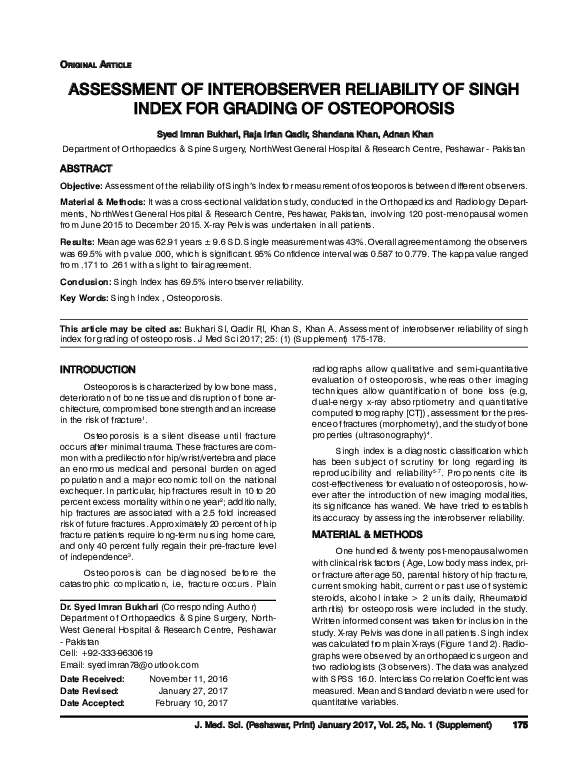 (PDF) Assessment of Interobserver Reliability of Singh Index for ...