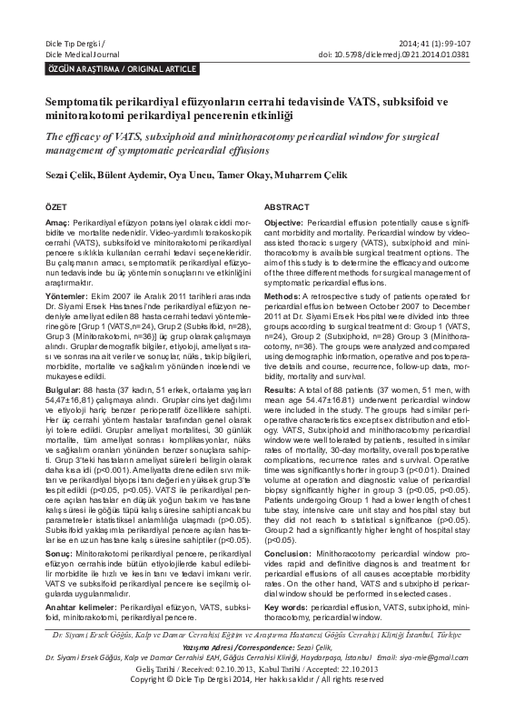 (PDF) The efficacy of VATS, subxiphoid and minithoracotomy pericardial ...