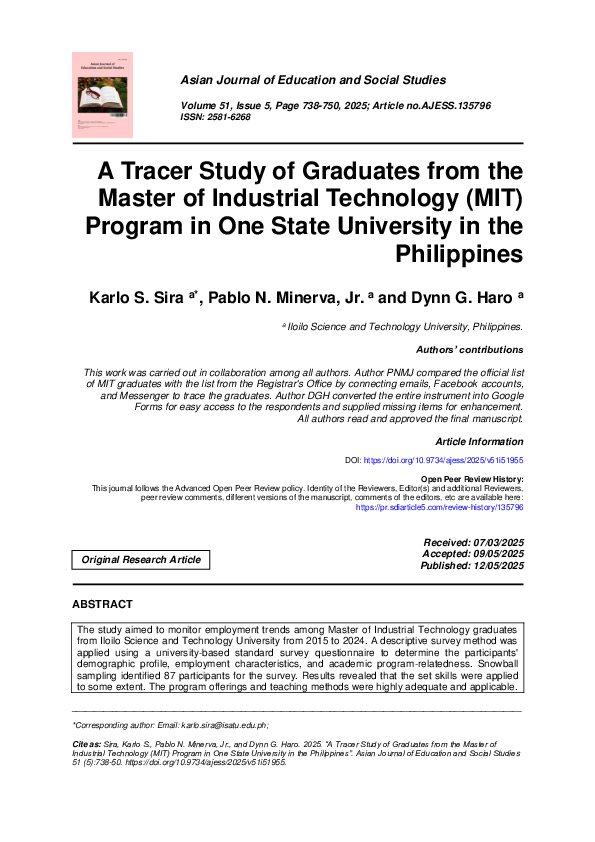 (PDF) A Tracer Study of Graduates from the Master of Industrial ...