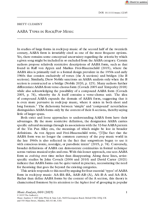 (PDF) AABA Types in Rock/Pop Music
