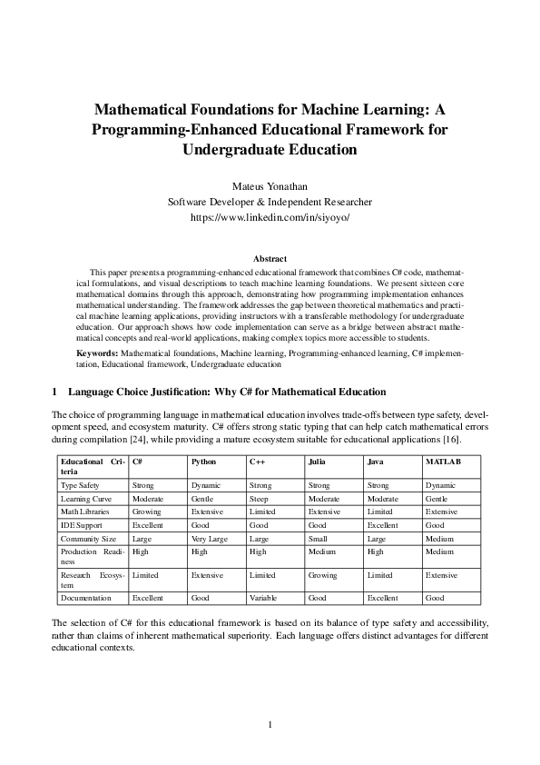(PDF) Mathematical Foundations for Machine Learning: A Programming ...