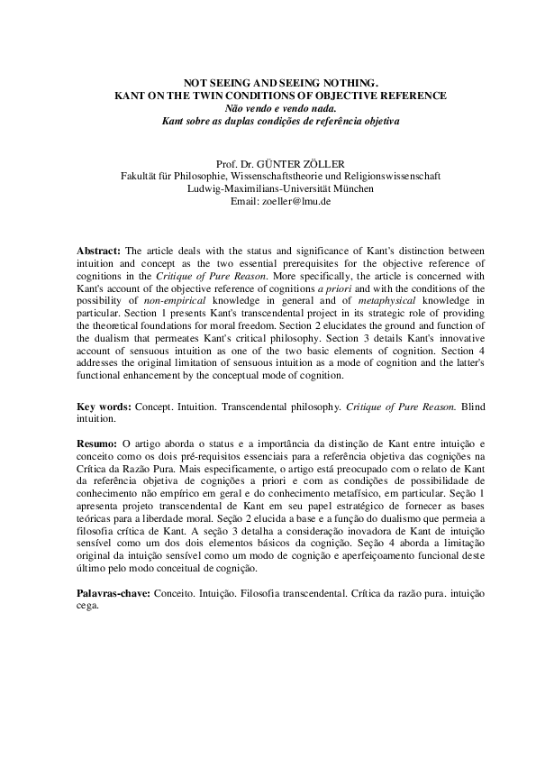 (PDF) Not seeing and seeing nothing. Kant on the twin conditions of ...
