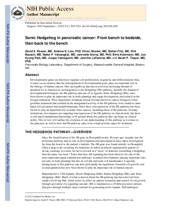 (PDF) Sonic Hedgehog in pancreatic cancer: From bench to bedside, then ...