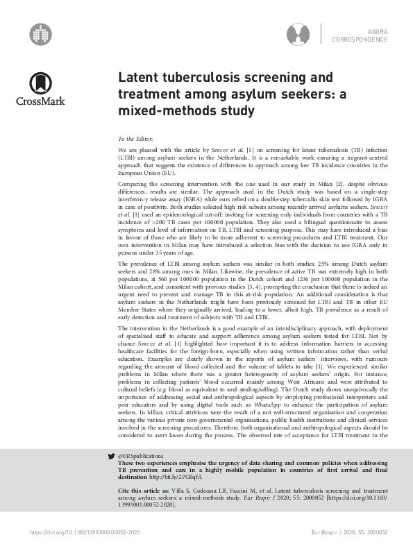 (PDF) Latent tuberculosis screening and treatment among asylum seekers ...
