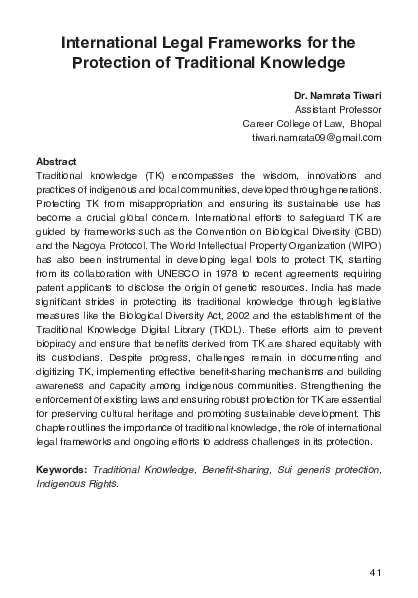 (PDF) International Legal Frameworks for the Protection of Traditional ...