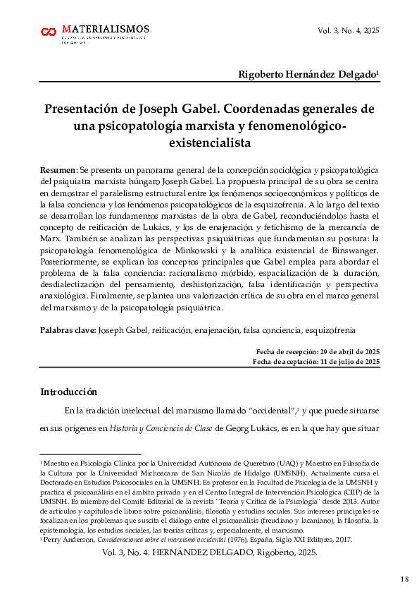 (PDF) Joseph Gabel. Coordenadas generales de una psicopatología ...