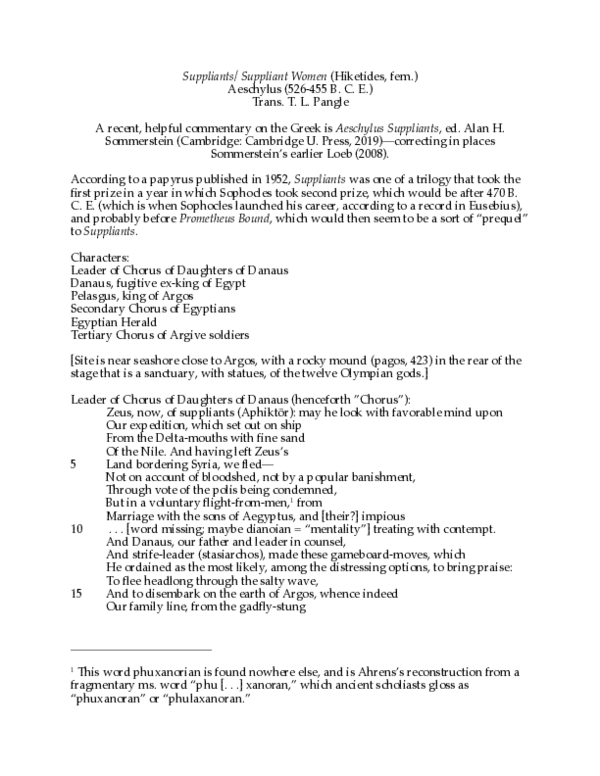 (PDF) Suppliants/ Suppliant Women (Hiketides, fem.) Aeschylus (526-455 ...