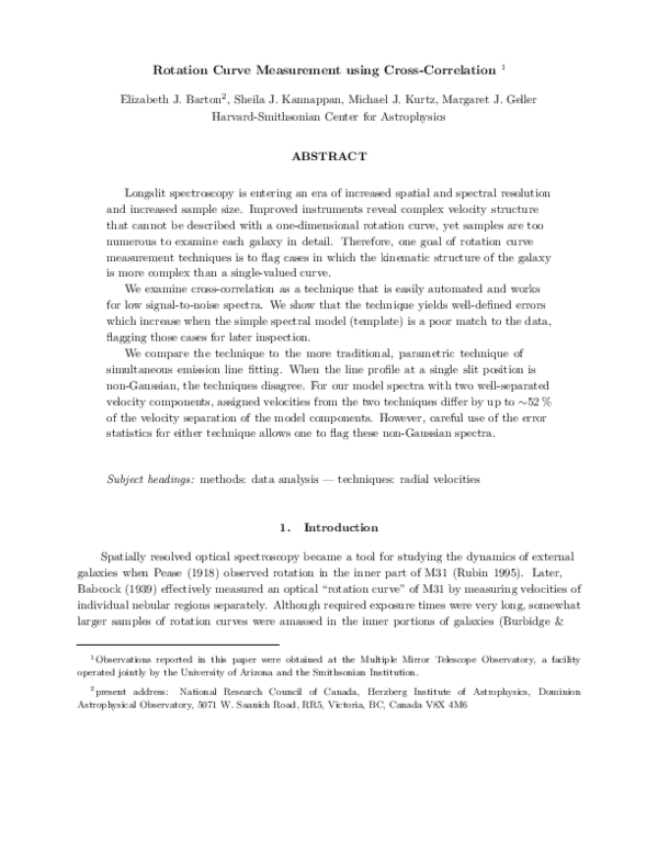 (PDF) Rotation Curve Measurement using Cross‐Correlation1