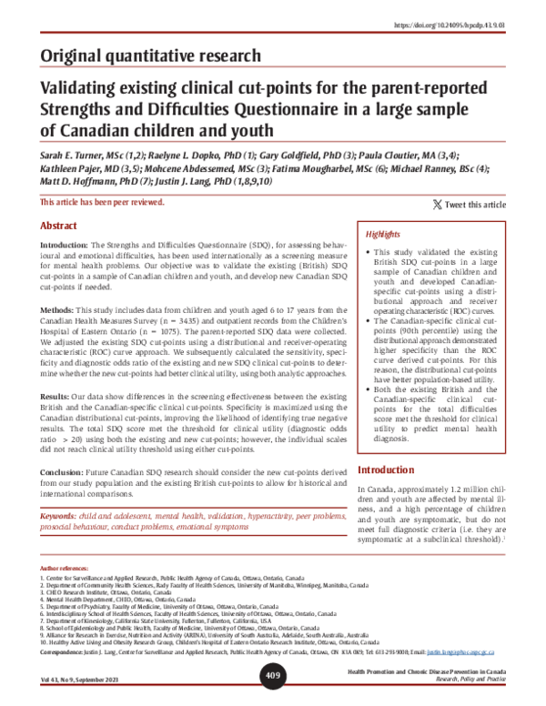 (PDF) Validating existing clinical cut-points for the parent-reported ...